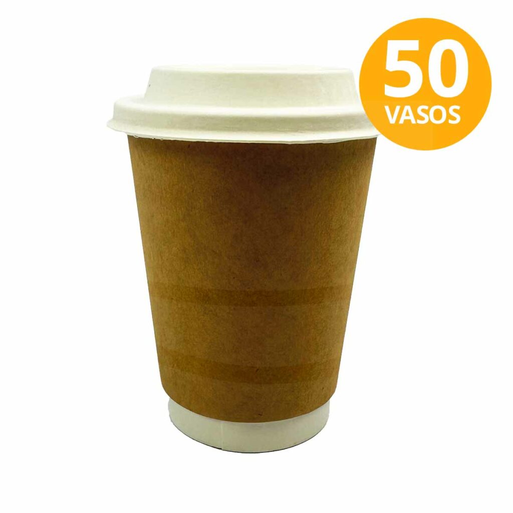Vasos para Café con Tapa, 12 OZ, Kraft de Doble Pared, 50 Vasos ...