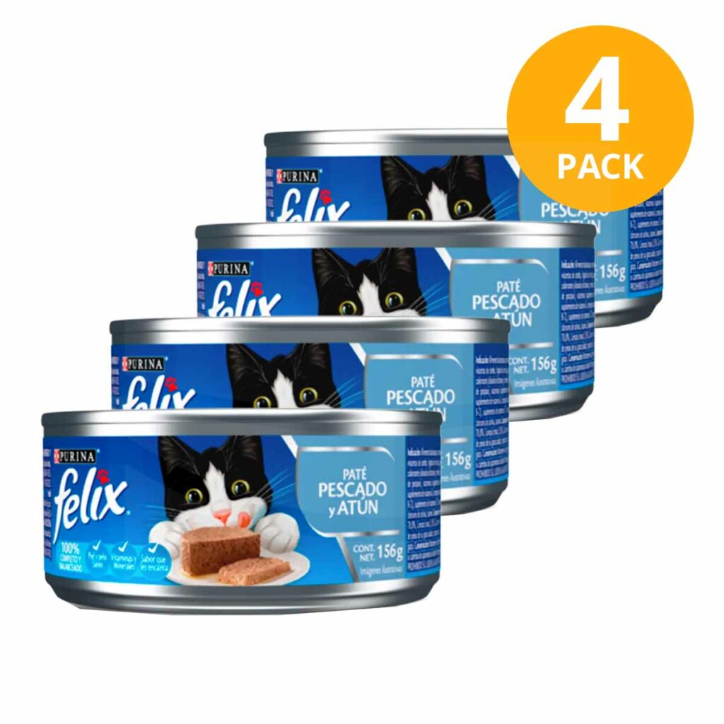 Purina Felix, Paté de Pescado y Atún para Gatos, 156 gr (Pack de 4 ...