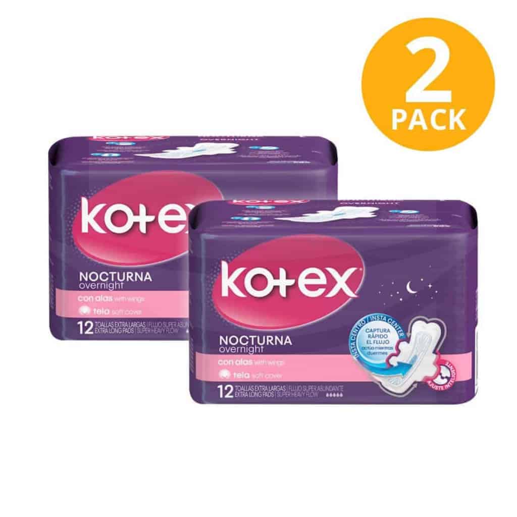 Kotex Nocturna Con Alas Tela Extra Largas, 24 Toallas Femeninas (Pack ...