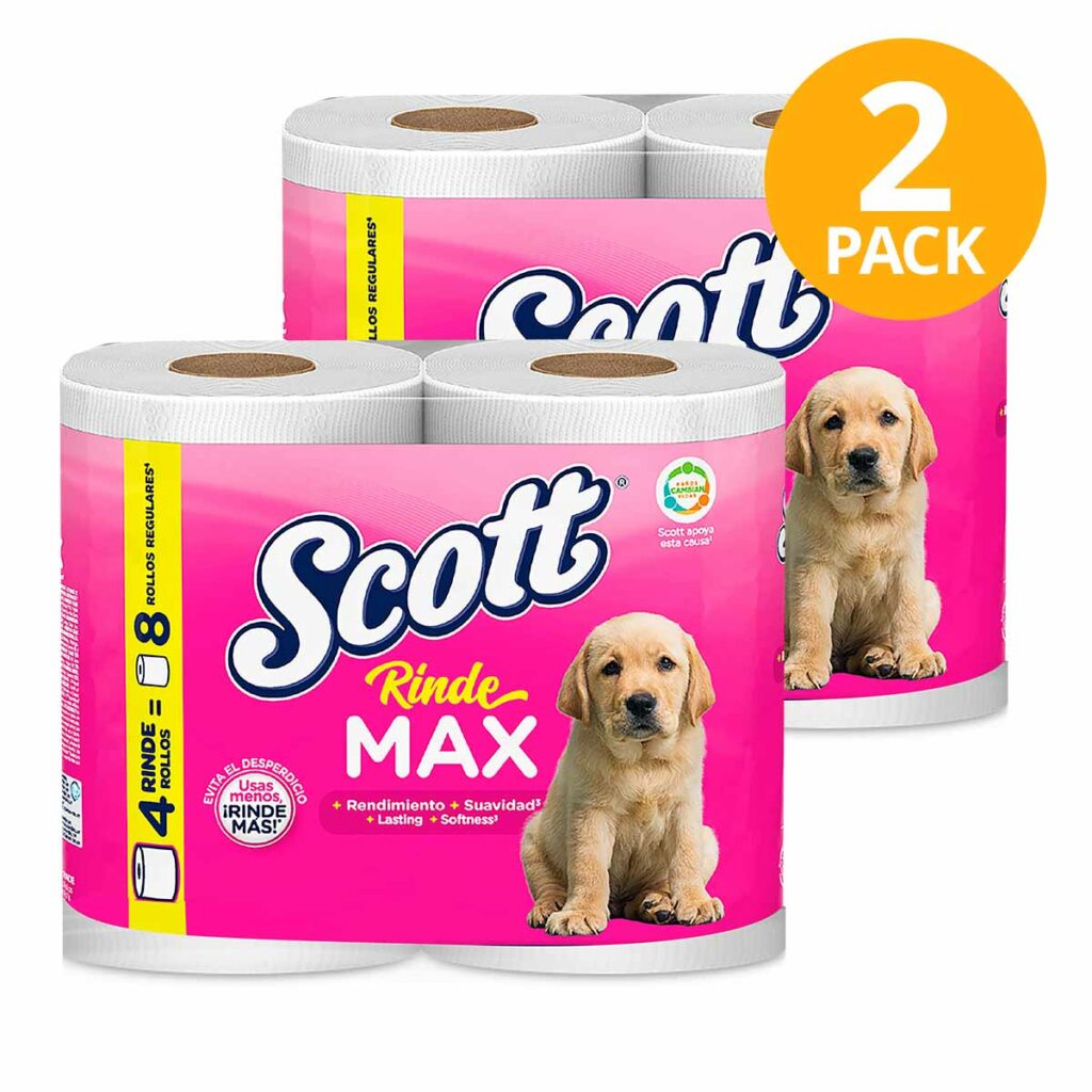 Scott Papel Higiénico Rindemax Doble Hoja, 8 Rollos (Pack de 2 x 4 ...