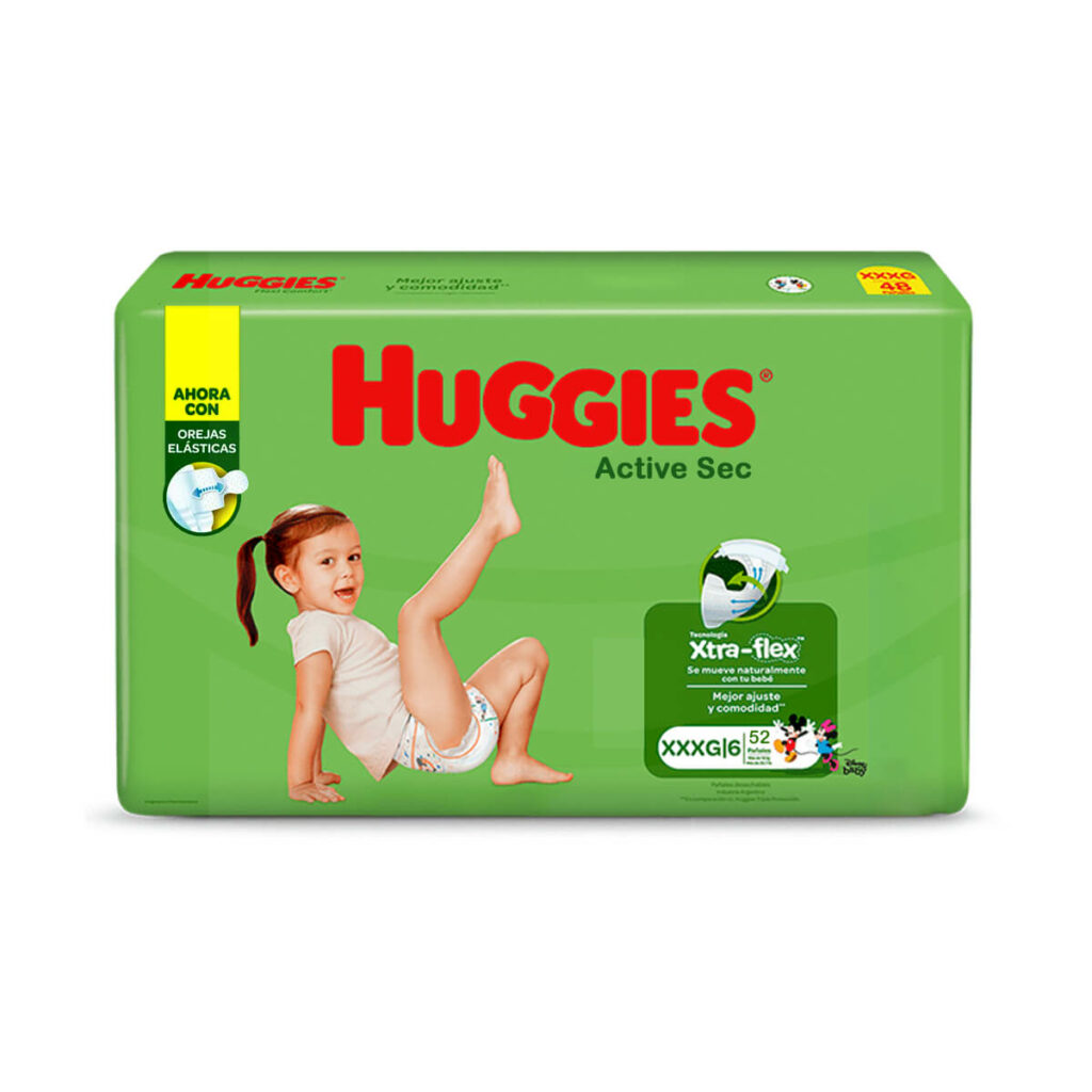 Huggies Active Sec, Talla XXXG, 52 Pañales - Superunico - El ...