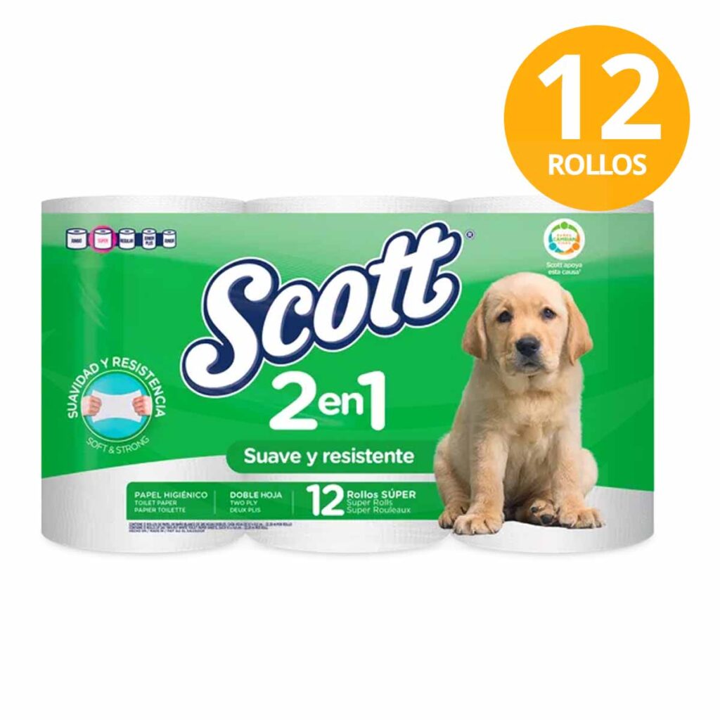 Scott Papel Higiénico 2 en 1, Suave y Resistente, 12 Rollos ...