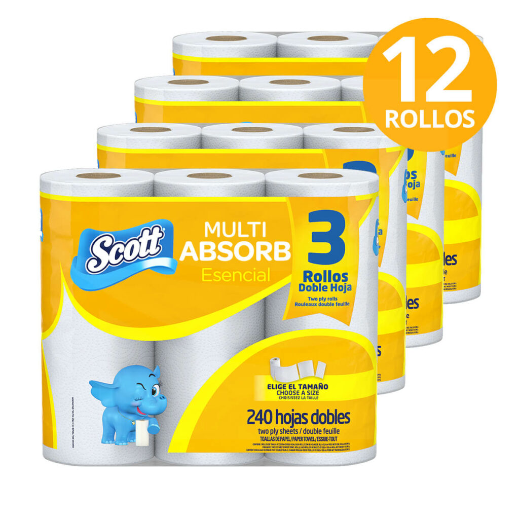Scott Multi Absorb Papel Toalla, 12 Rollos Dobles (Pack de 4 x 3 ...