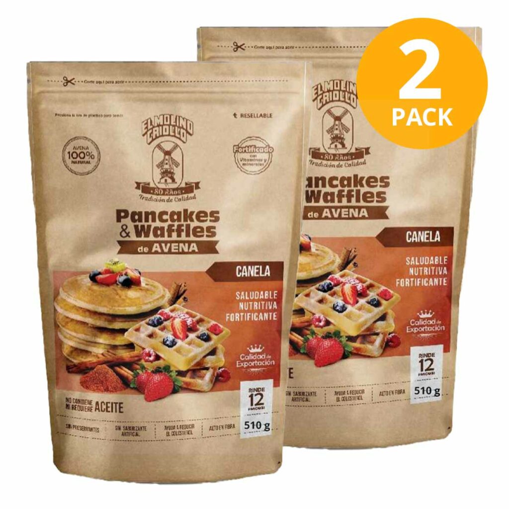 Pancakes & Waffles de Avena con Canela, Molino Criollo, 510 gr (Pack de ...